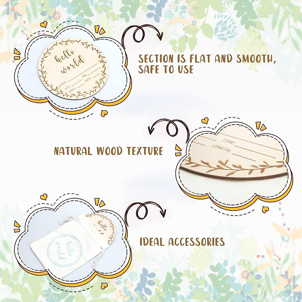 Wooden Baby Announcement Sign, 6 inch Hello World Newborn Sign Newborn Welcome Sign for Photo Prop