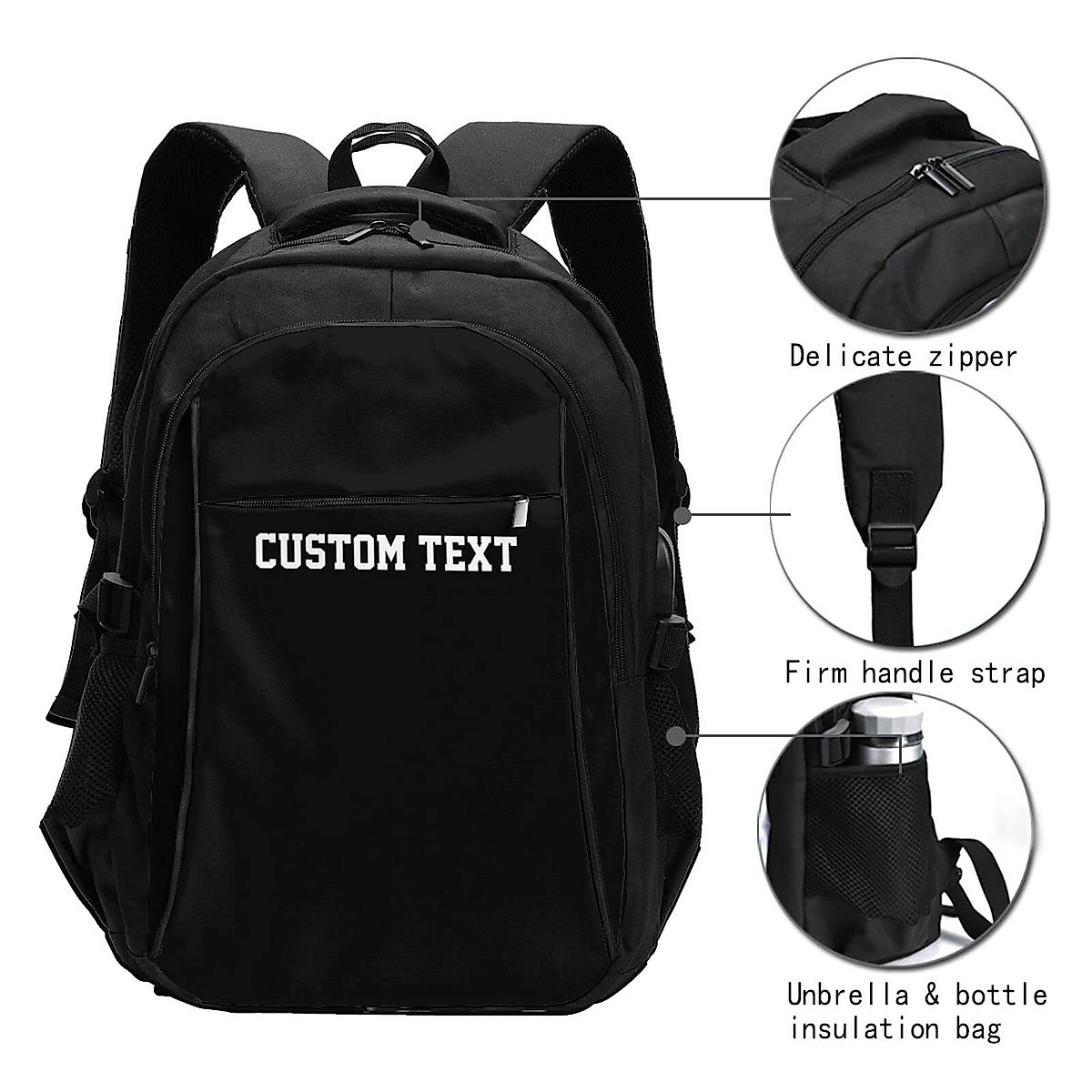 Aolun Custom Travel Laptop Backpack with USB Charging Port Personalized Backpack with Name Picture for Men Women Business