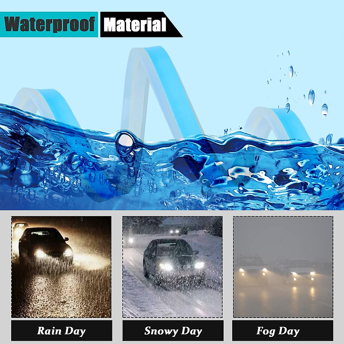 2PCS Car LED Strip Lights, 24inch LED Headlight Strip Daytime Running, Flexible Waterproof LED Headlight Strips Dual Color Turn Signal, Super Bright Waterproof 12V LED Tube (White/Yellow)