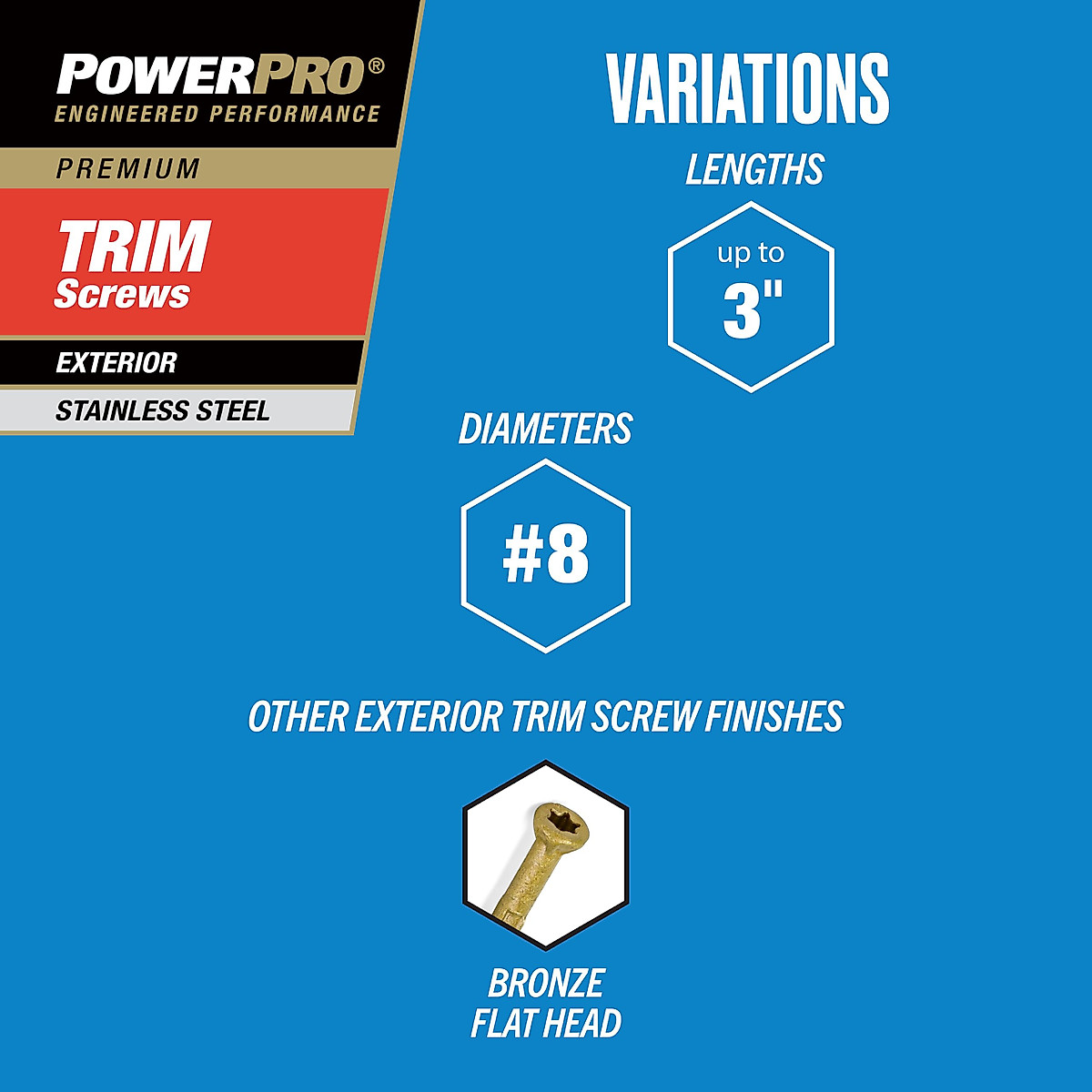 Power Pro Premium 305 Stainless Steel Trim Screws (#8 x 3") - 1lb Box