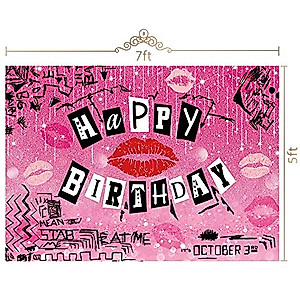 Maijoeyy 7x5ft Mean Girls Party Decoration Burn Book Teen Girls Y2K Happy Birthday Backdrop Rose Pink Glitter Early 2000s Sweet 16th 18th Birthday Backdrops for Party