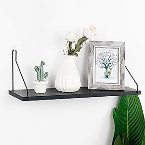 Floating Shelves Decorative Shelves Wooden Wall Mounted Shelf for Bedroom Living Room Kitchen and Office (Black,19.7 in)