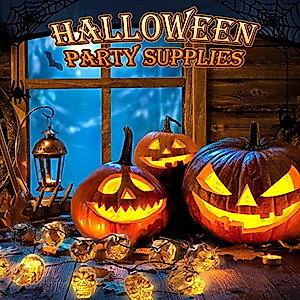 Woanger 24 Pack Halloween LED Lantern Necklace Bulk, 39 Inch Light Up Halloween Lantern Necklace, Halloween Party Favors Supplies, Halloween Accessories for Kids Adults(Skull)