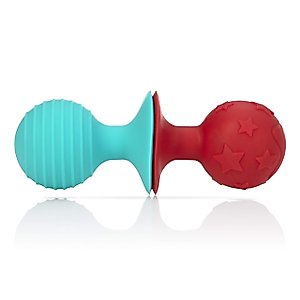 Nuby Silly Rattle Ball Interactive Suction Toys, Red/Aqua, 2 Count