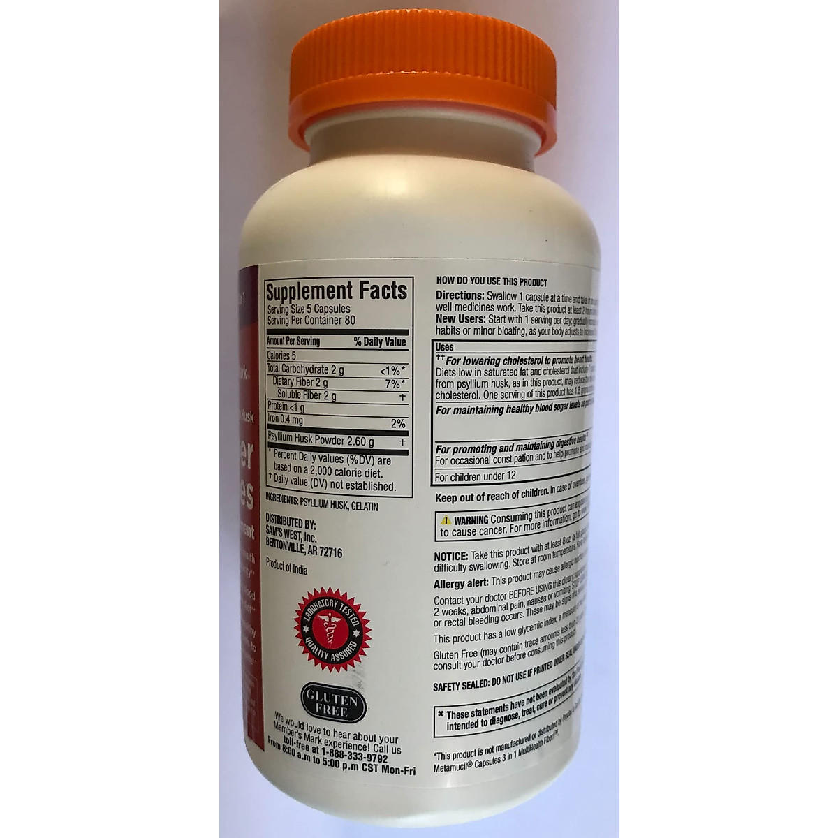 Member's Mark Fiber Capsules 2Pack (400 Count) Psyllium Husk is The #1 Doctor-Recommended Fiber Supplement.