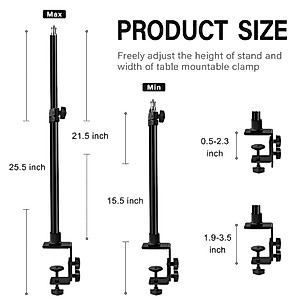 Obeamiu 2 Pack C Clamp Desk Mount Light Stand with 1/4" Ball Head and Hot Shoe Mount Adapter, 15.5-25.5 Inch Adjustable Tabletop Bracket Stand for DSLR Camera, Ring Light, Video Monitor, Microphone