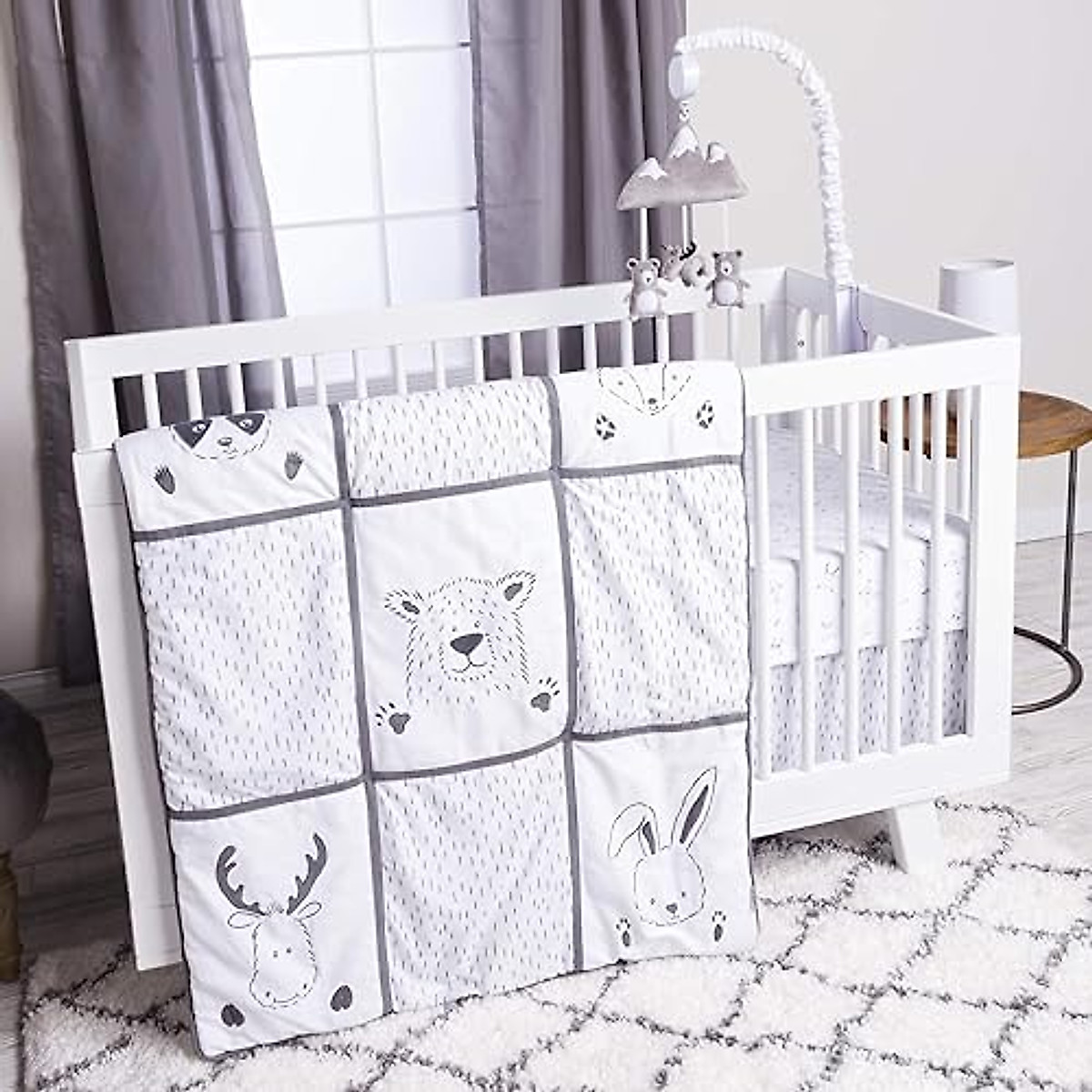 Trend Lab Peek-a-Boo Forest 3 Piece Crib Bedding Set, Gender-Neutral Color Palette, Includes Quilt, Fitted Crib Sheet and Skirt