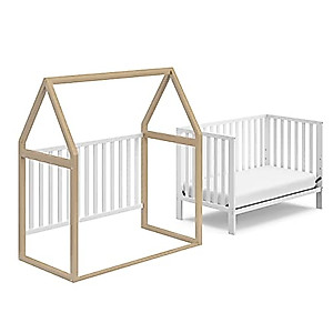 Storkcraft Orchard 5-in-1 Convertible Crib (White with Driftwood) – GREENGUARD Gold Certified, Canopy Style Baby Crib, Converts from Crib to Toddler Bed, Daybed and Full-Size Bed