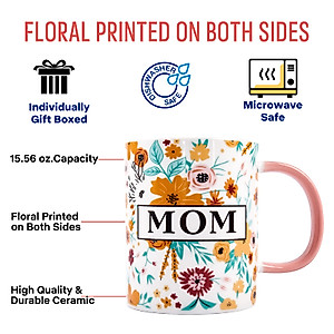 Oyiyou Gifts for Mom - Mothers Day Birthday Christmas Day Valentines Day Thanksgiving Gifts for Mom - Best Mom Gifts - I LOVE YOU MOM Floral Ceramic Coffee Mug 15.56 OZ