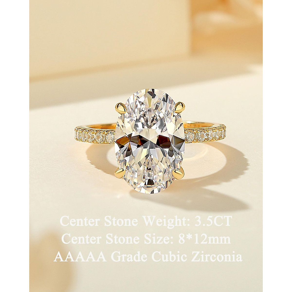 RURULUYA 3.5CT Oval Cut Engagement Rings for Women,Simulated Diamond Ring,925 Sterling Silver 18K Yellow/White Gold Plated Promise Ring (Yellow Gold(3.5CT), 6)