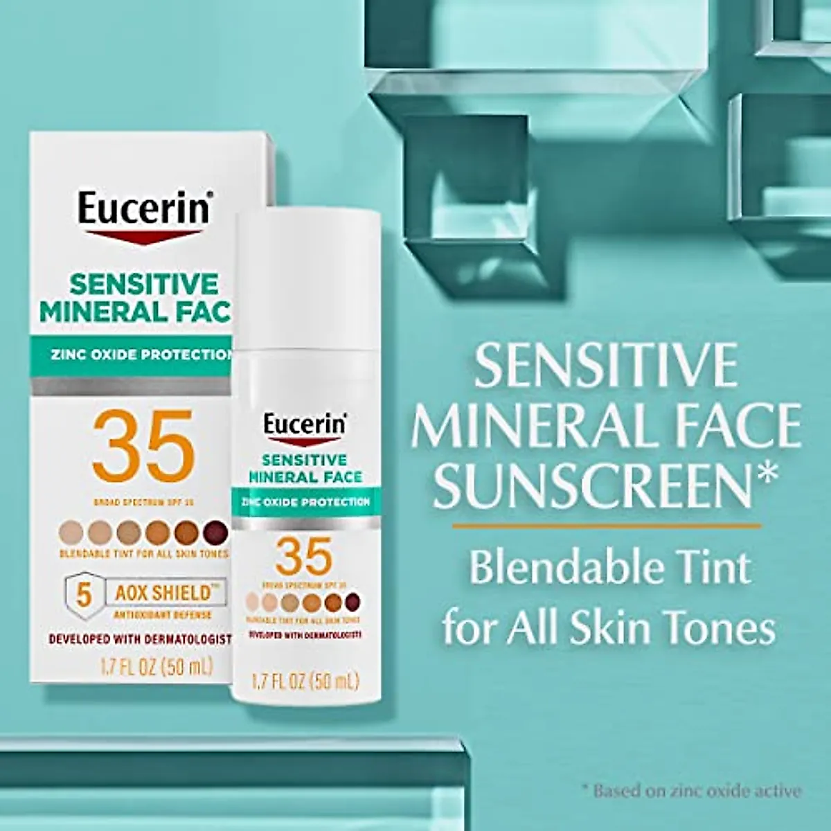 Eucerin Sun Tinted Mineral Face Sunscreen Lotion SPF 35, Non-Comedogenic Mineral Sunscreen with Gentle Zinc Oxide Protection for Sensitive Skin, 1.7 Fl Oz Bottle