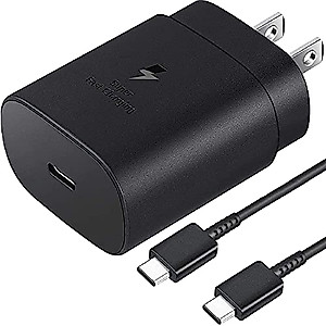 Samsung 25W USB C Super Fast Charging Wall Charger with 5FT Type C Cable Compatible Samsung Galaxy S22/S22+/S22Ultra/S21/S21+/S20/S20+/S10/S10e/S9 Plus/S8 Plus/Note 8/Note 9/Note 10/Note20