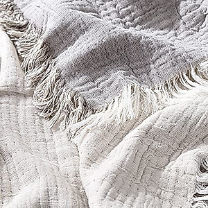 Brielle Home Denver Reversible Cotton Gauze Throw Blanket, Grey/Ecru, 50x60