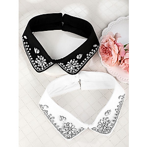 2 Pcs Fake Collar Detachable Collar Half Shirt Blouse Diamond Jewel Faux Collar Rhinestone False Collar Top for Women Girls (Rhinestone)
