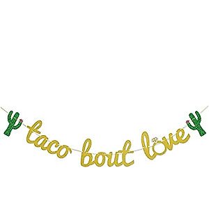 Glamoncha Taco Bout Love Gold Glitter Banner Sign Garland for Mexican Fiesta Themed Bridal Shower Bachelorette Party Wedding Decorations