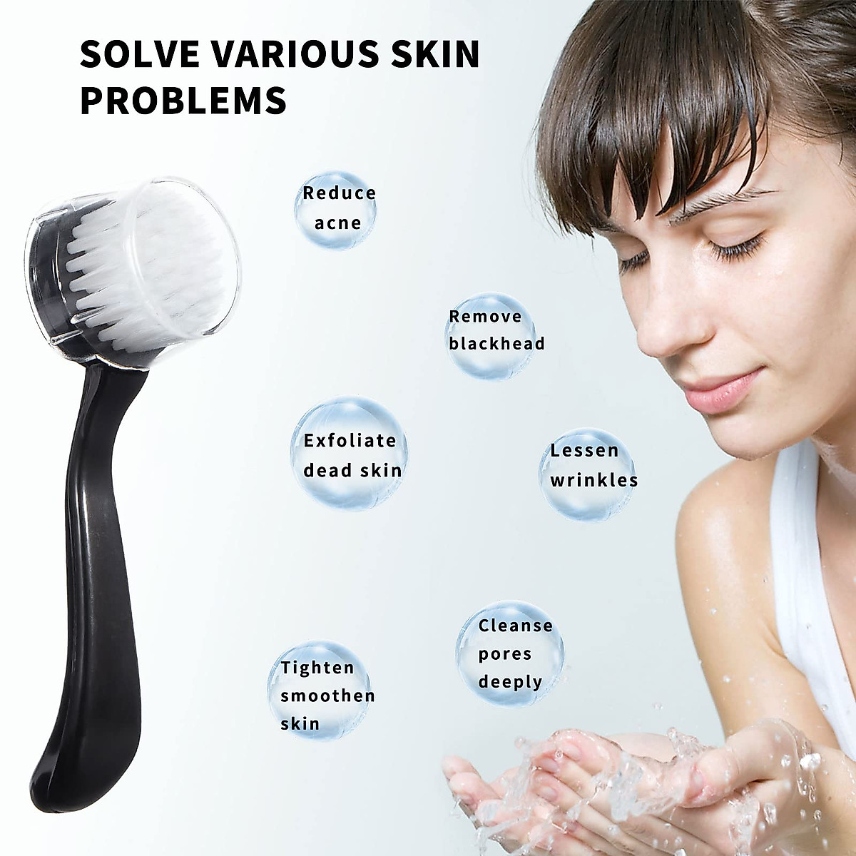 Facial Brush, Raploy 3 Pack Manual Exfoliating Face Brush Facial Cleansing Brush Face Brush Face Scrubber and Face Brush Cleanser Acrylic Handle for Massage Cleansing (Black,Clear,Purple)