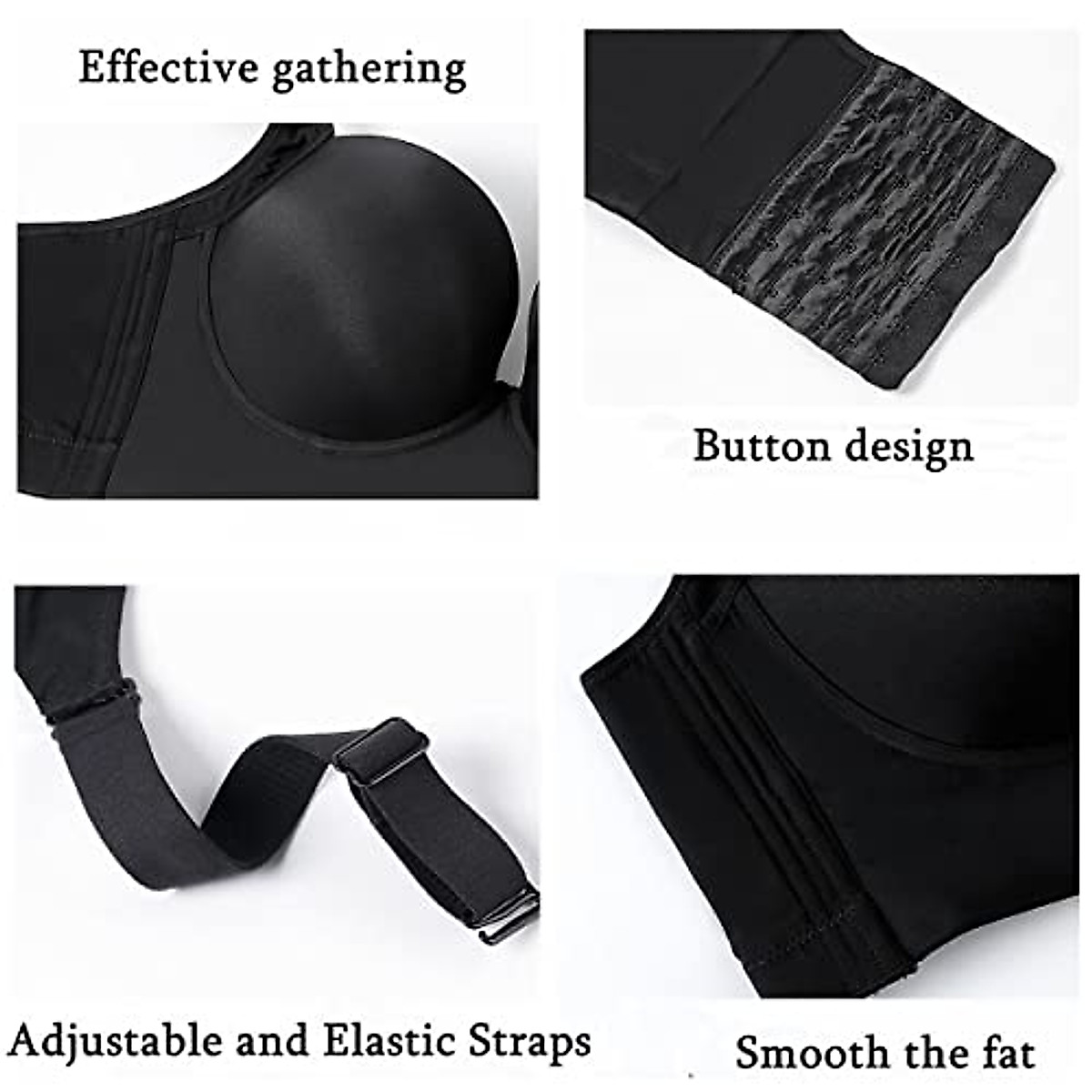 FUUPNN Women Deep Cup Bra Hide Back Fat Full Back Coverage Bra with Shapewear Incorporated Push Up Sports Comfortable Bras (as1, Alpha, jaspo_s, Black, 46B)