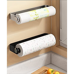 Shinhadi Paper Towel Holder Under Cabinet for Kitchen,Wall Mount Paper Towel Holder Paper Roll Holder,Self Adhesive or Screw Mounting Paper Towel Holder Wall Mount for Kitchen, Pantry (Black)
