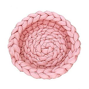 WOWOWMEOW Handmade Chunky Knit Cat Soft Wool Bed Cozy Kitty Warm Nest Bed (L, Pink)