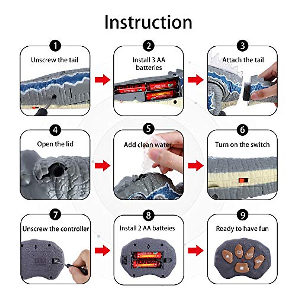 WESPREX Remote Control Walking Dinosaur T-Rex with Water Mist Spray, LED Light Up Eyes & Back, Roaring Sound, Realistic Tyrannosaurus, Toy for Boys Kids Girls Ages 3 4 5 6 7 Year Old - Blue