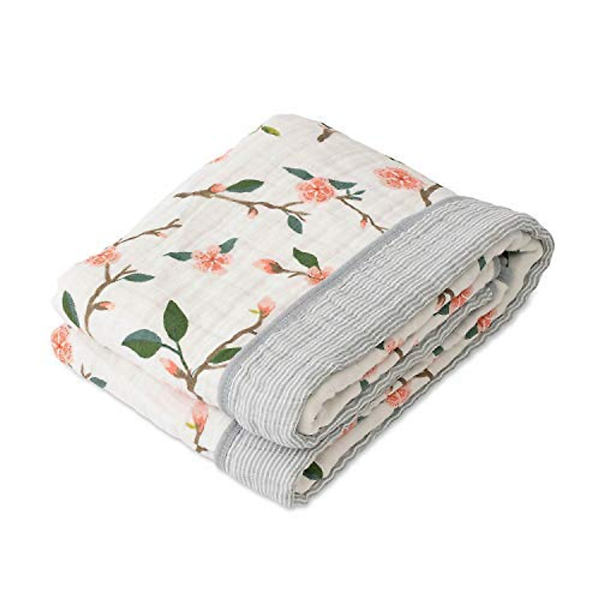 Red Rover Kids Cotton Muslin Quilt – 44” x 44”- 100% Cotton – Machine Washable – Softer with Every Wash – Playful Designs - Lightweight, Breathable Layers – Unisex (Peach Blossom)