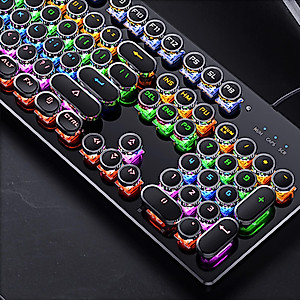 Basaltech Keyboard Wired, Typewriter Style Mechanical Keyboard with LED Backlight, Steampunk Keyboard with 104-Keys Round Keycaps, Black Switch Wired Keyboard for Computer or Mac