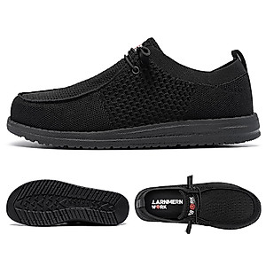 LARNMERN Slip On Steel Toe Shoes Men Lightweight Comfortable Lounging Walking Sneakers Safety Work Steel Toe Loafers(8 Men, Black)
