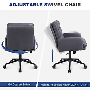 Modern Mid Back Computer Desk Chair with Wheels, Adjustable Home Office Chair, Ergonomic Upholstered Swivel Chair, Grey