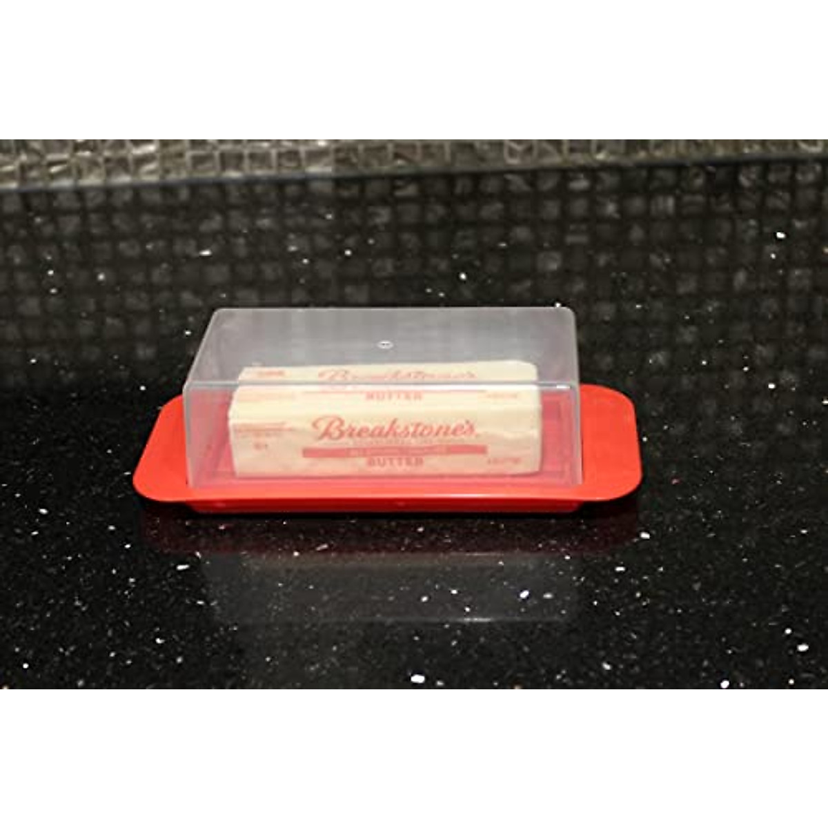 Butter Dish With Cover and Handles Fits Both Elgin East Coast and West Coast Bars of Butter (Red)