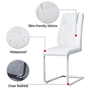 WEKEOT 63" Rectangular Dining Table Set Modern Dining Table Set 7 Pieces Kitchen Table and Upholstered Chairs (1Table+4Chairs, Transparent GlassTable, White Chair)