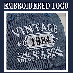 40th Birthday Gifts Women Men Vintage 1984 Embroidered Baseball Cap Gift Ideas Hat (Blue)