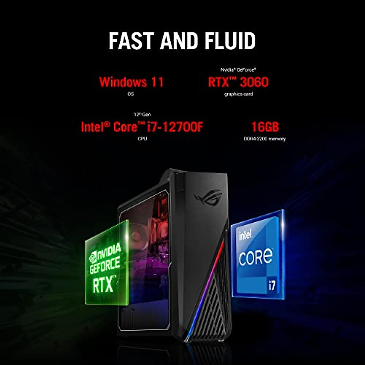 ROG Strix G15 Gaming Desktop PC, Intel Core i7-12700F, GeForce RTX 3060 12GB, 16GB DDR4 RAM, 1TB PCIe 4.0 SSD, Windows 11 Home, G15CF-AB766