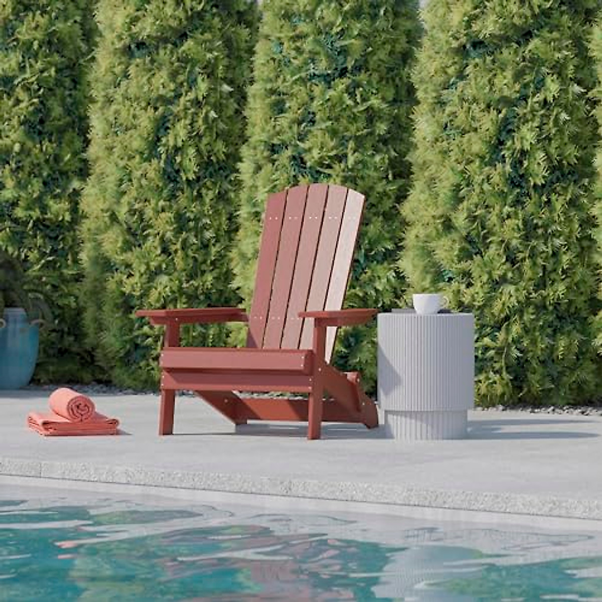 Flash Furniture Charlestown Commercial Folding Adirondack Chair - Red - Poly Resin - Indoor/Outdoor - Weather Resistant