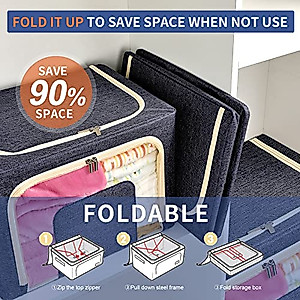 Furnhome 6 Pack Sturdy Clothes Storage Bins Organizer Containers, Stackable Storage Bins-Foldable Steel Frame Storage Box for Clothing Storage with Clear Window & Reinforced Handles
