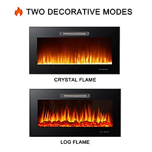 36 Inch Electric Fireplace Recessed and Wall Mounted, in-Wall Electric Fireplace with Adjustable Flame Colors, Touch Screen, Remote Control, Easy to Install,750w/1500w (36)