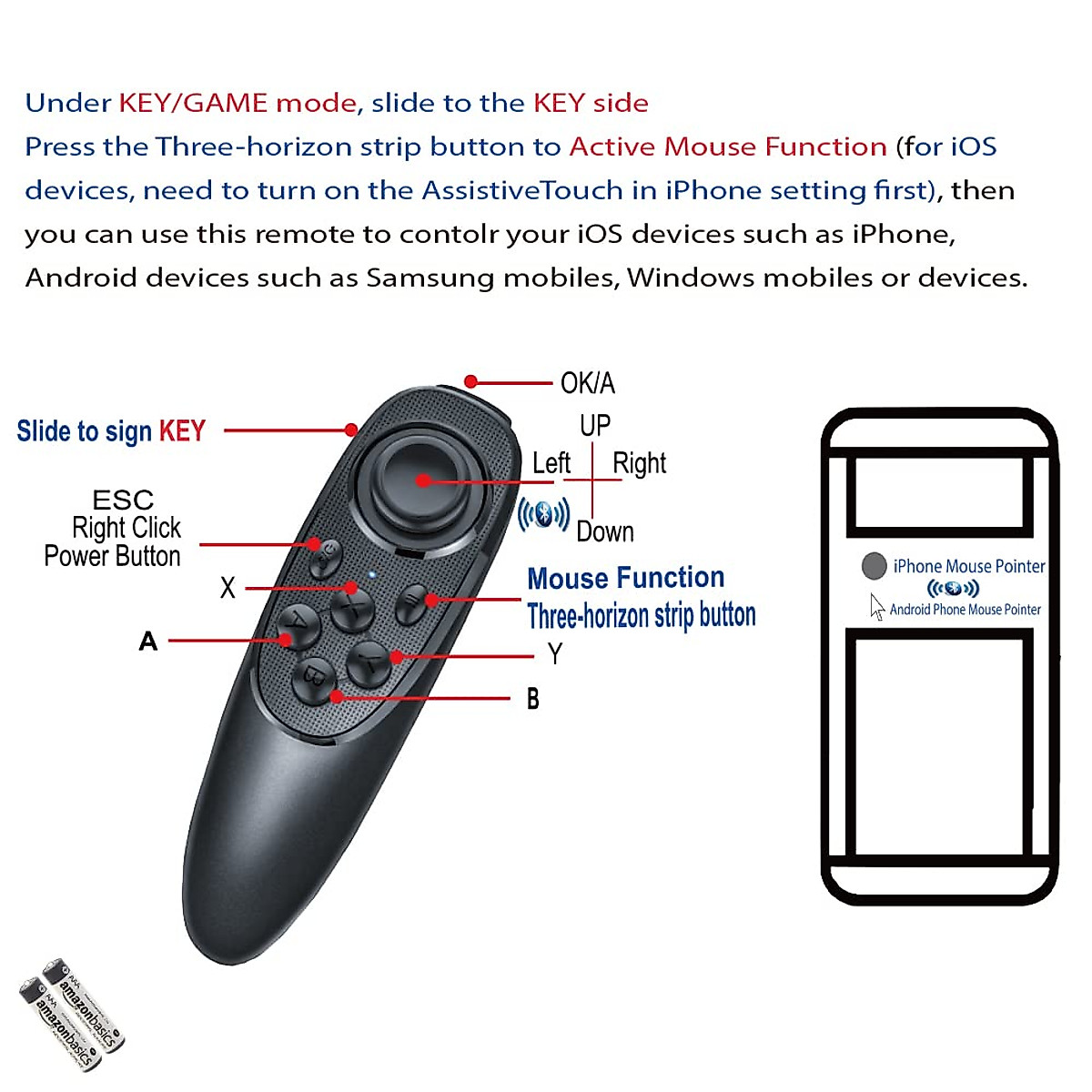 Universal Remote for Scroll TikTok Videos Play icade xinput Game, Control Music Video Playing, flip eBook Anki Page, be a Mouse Pointer & Selfie Shutter for All iOS Android & Windows Devices (WB)