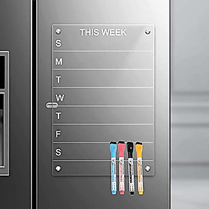 Magnetic Notepad - Acrylic Clear Weekly Meal Planner Board Resuable Dry Erase Board Week Calendar Refrigerator(Magnet)