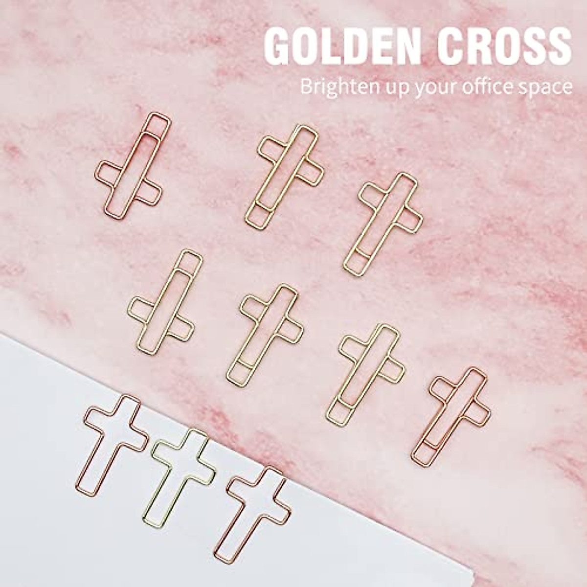 Paper Clip 100pcs Cross Bible Paper Clips 50 Rose Gold and 50 Gold Paper Clip, Notepads, Files, Folders, Bookmarks for Work, Study, Diary