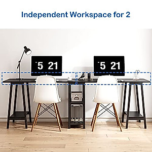 sogesfurniture Two Person Desk, 94.5” Double Computer Desk with Open Storage Shelf, Double Gaming Computer Desk, Extra Long Table, Writing Study Desk, Black