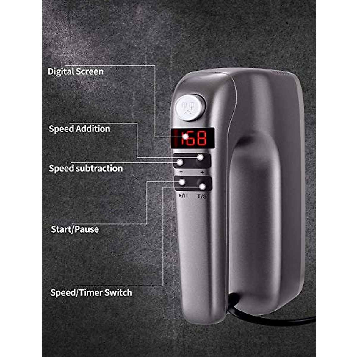 DmofwHi Hand Mixer Electric with Timer and Digital Screen,9-Speed Mixer Electric Handheld with 6 Stainless Steel Accessories,400W Powerful Electric Hand Mixer with Storage Case(Silver)