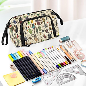 Fisyme Ladybugs Beetles Bugs Pencil Case Large Capacity Pencil Pouch Pen Bags Box Big Makeup Pencil Case Organizer