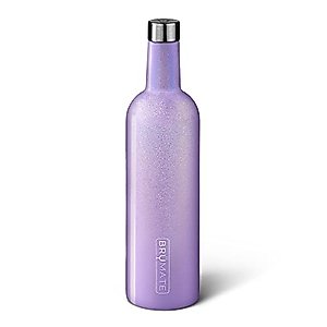 BrüMate Winesulator 25 Oz Triple-Walled Insulated Wine Canteen Made Of Stainless Steel, 24-hour Temperature Retention, Shatterproof, Comes With Matching Silicone Funnel (Glitter Violet)