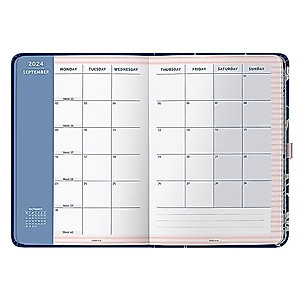 Busy B A5 To Do Diary January to December 2024 - Navy and Gold Floral - Week to View Diary with Notes, Tear-Out Lists & Pockets