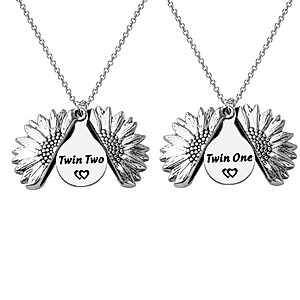 Gzrlyf Twin One Twin Two Necklaces Sunflower Locket Necklace Twins Jewelry Twin Sister Gifts (Twins Necklace Set)