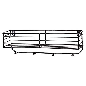Metal Shower Caddy Bathroom Shelf, No Drilling Traceless Adhesive Bathroom Storage Organizer, Rustproof Food Storage Basket, 2-in-1 Kitchen Spice Racks ，Key Holder with Hook Wall Decoration Multi-function Rack - (Matte Black)
