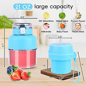 Personal Portable Blender, Blender for Shakes and Smoothies with 20oz Cup, Lid and Shoulder Strap, Type-C USB Rechargeable, Dishwasher Safe Parts, Light Blue Juice for Gym Travel
