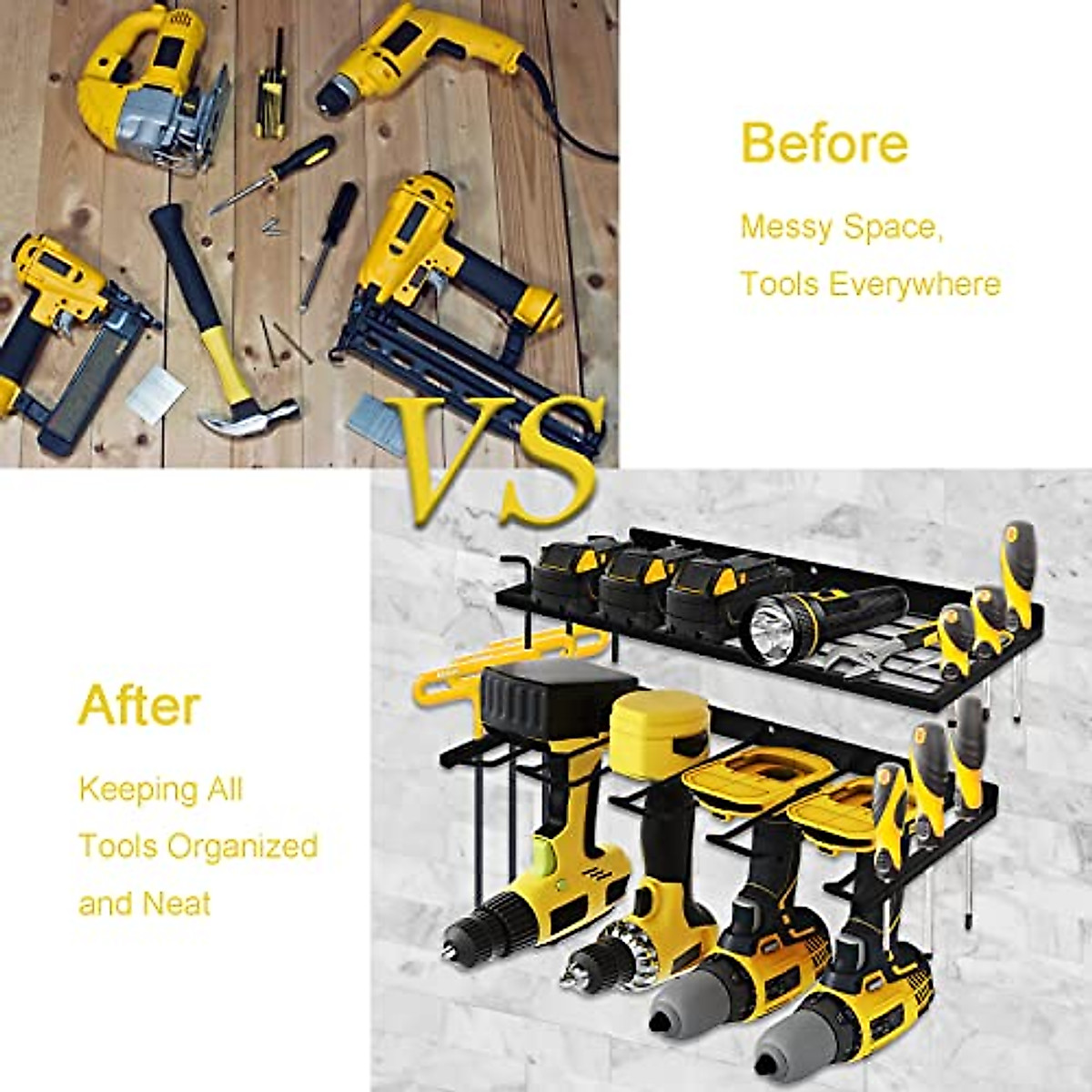 Power Tool Organizer Wall Mount Floating Tool Shelf Drill Rack and Shelf for Workshop Shed(17x9in),(black)