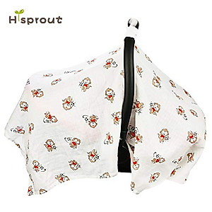 Hi Sprout Breathable Cotton Muslin Canopy Car Seat Cover for Girls and Boys (Little Monkey）