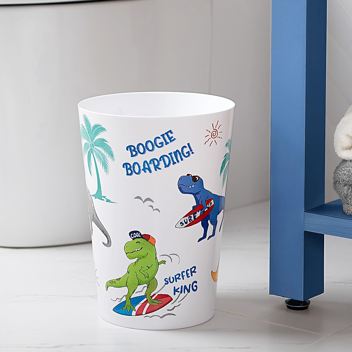 Allure Home Creation Surfin' Dino Wastebasket Compact Size 1.71 gallons