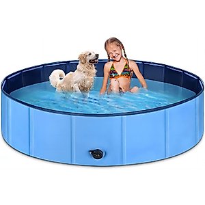 Jecoo Dog Pool for Large Dogs Kiddie Pool Hard Plastic Foldable Dog Bathing Tub Portable Outside Kids Swimming Pool for Pets and Dogs
